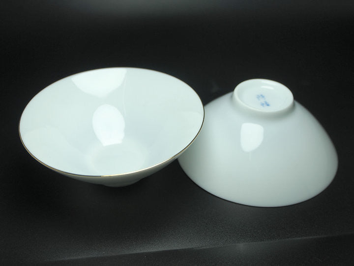 Tea Cup, Wide Mouth, White Porcelain, Golden Edge